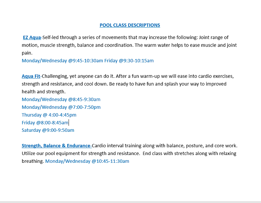 CLASS SCHEDULE | Mysite